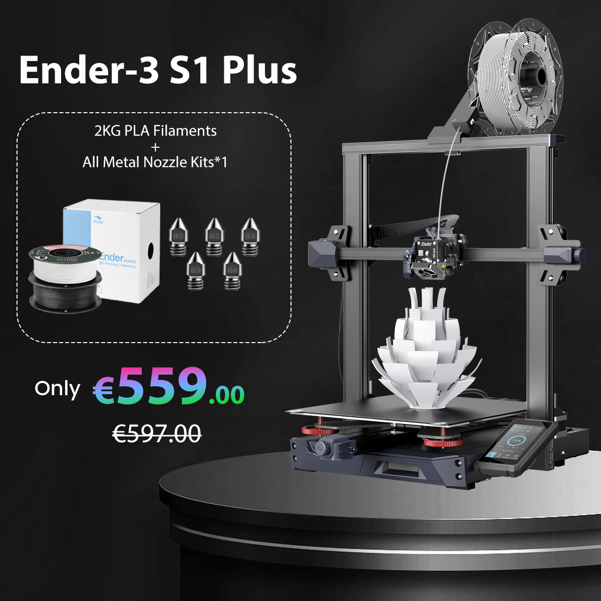 Creality Ender-3 S1 3D Printer Combo Sale with PEI Build Plate Nozzles Kit
